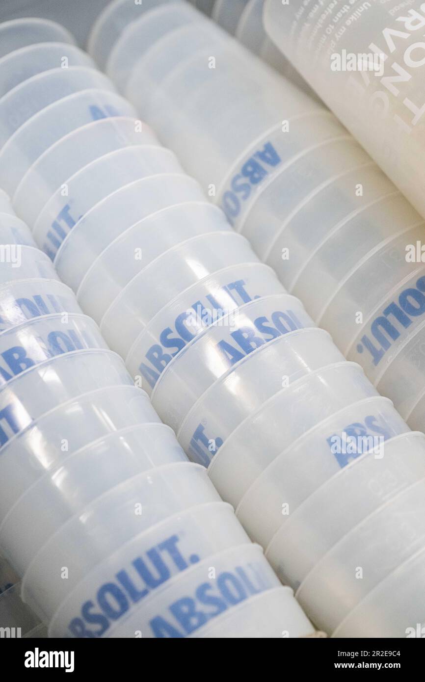 DEINZE - Smart cups in the production area of producer Goodless. The ...