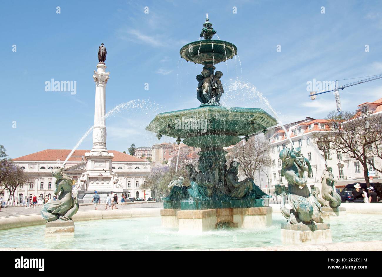 Rossio Square with an enormous Statue of Dom Pedro IV and fountain ...