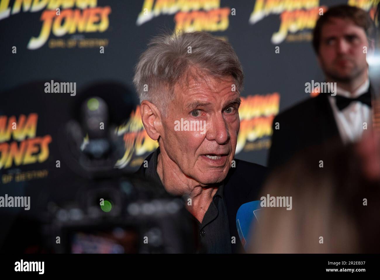 Harrison Ford is interviewed upon arrival for the 'Indiana Jones and the Dial of Destiny' party ...