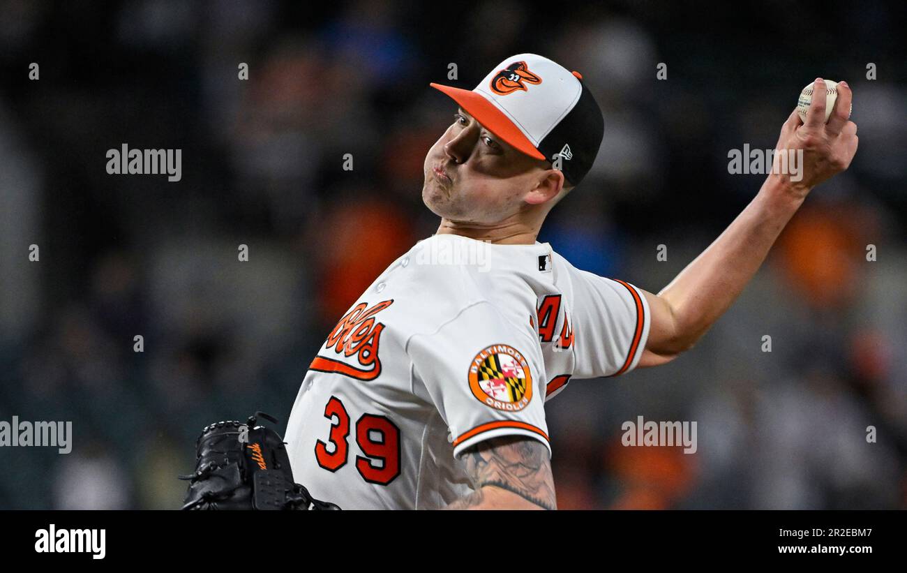 Baltimore Orioles starting pitcher Kyle Bradish (39) throws during the ...