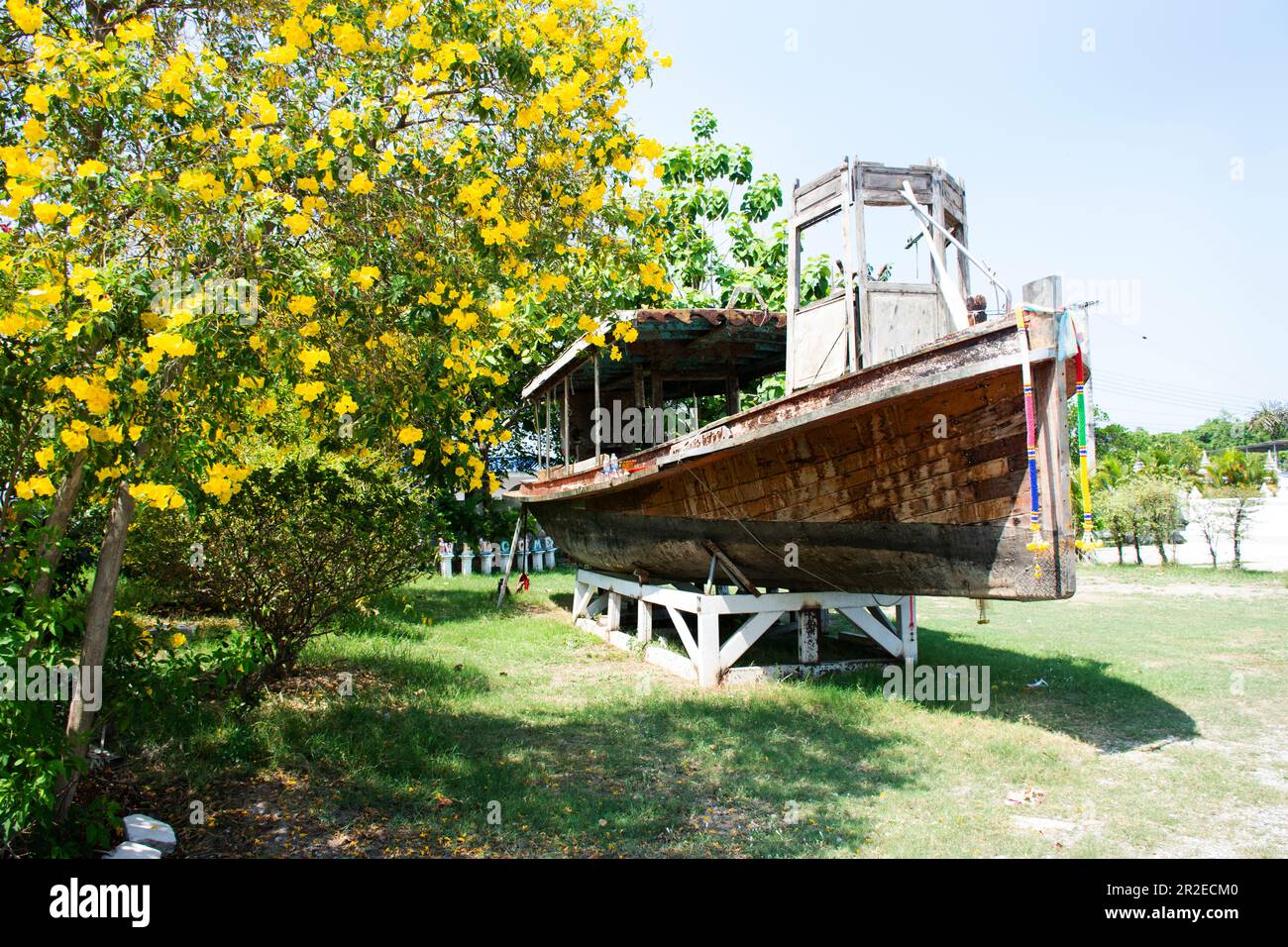 Mysterious wooden boat or wood ship worship shrine for thai people ...