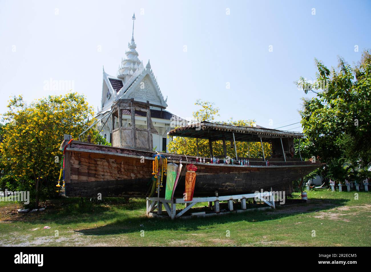 Mysterious wooden boat or wood ship worship shrine for thai people ...