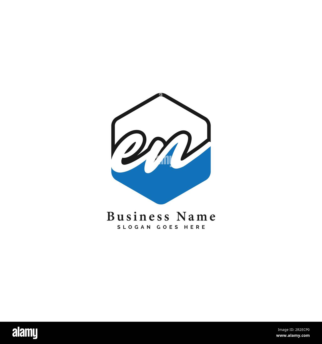 E, N, EN Initial letter handwritten and signature vector image template in hexagon shape log ...