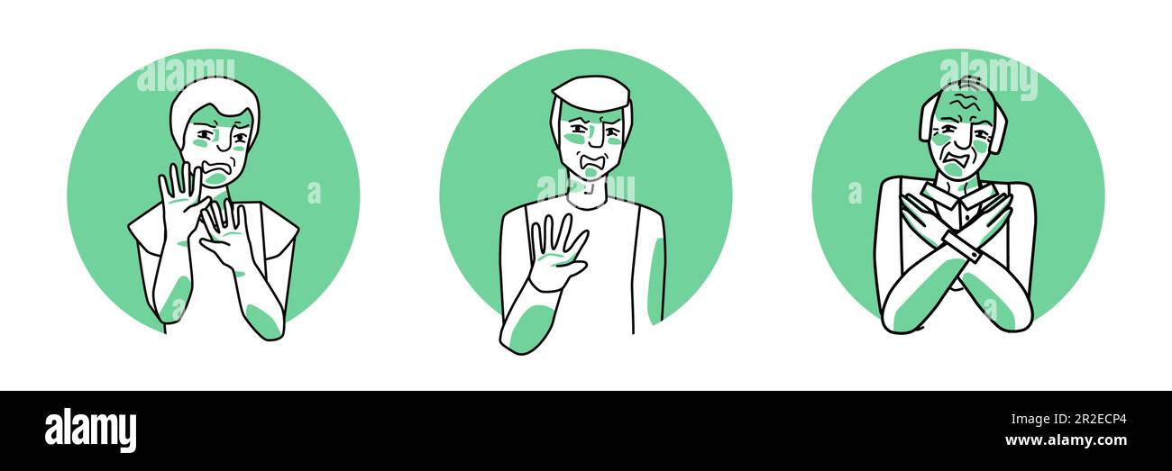 Disgust emotion male circle icons set. Young, adult and old men with a ...