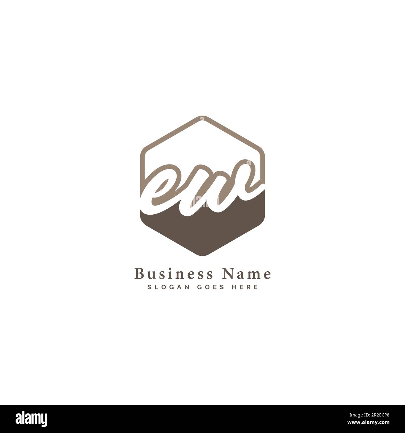 E, W, EW Initial letter handwritten and signature vector image template in hexagon shape log ...