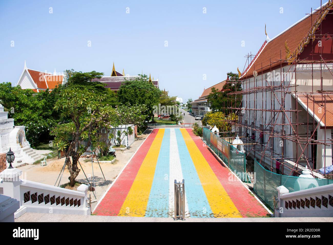 Colorful paving worm brick block pattern for thai people travelers ...