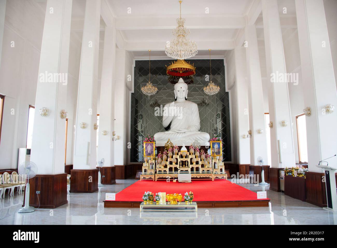 Beautiful white ancient buddha in antique ubosot of Wat Ku or Phra Nang ...