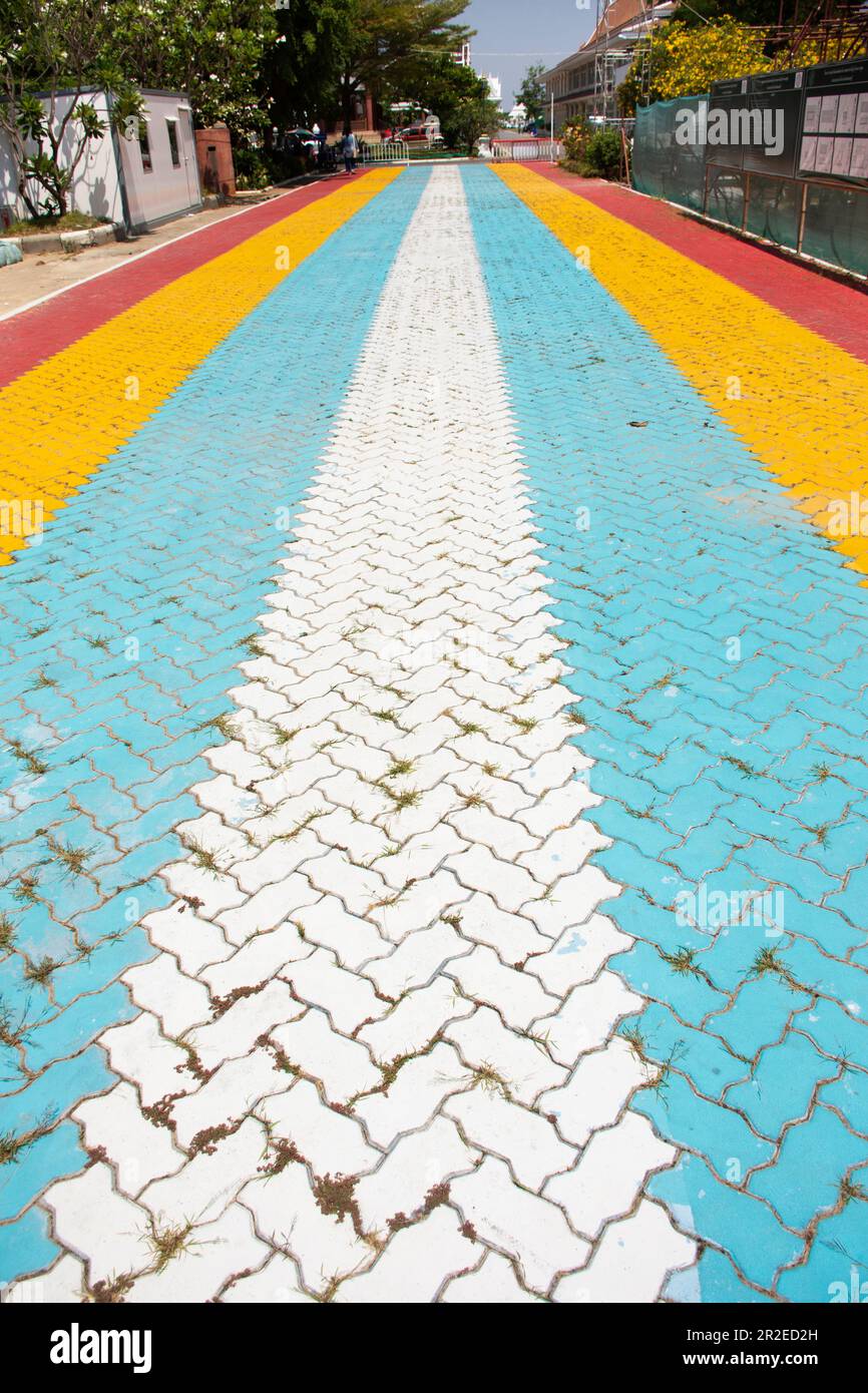 Colorful paving worm brick block pattern for thai people travelers ...