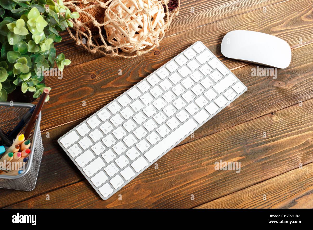 Modern working business desk with keyboard, mouse Stock Photo - Alamy