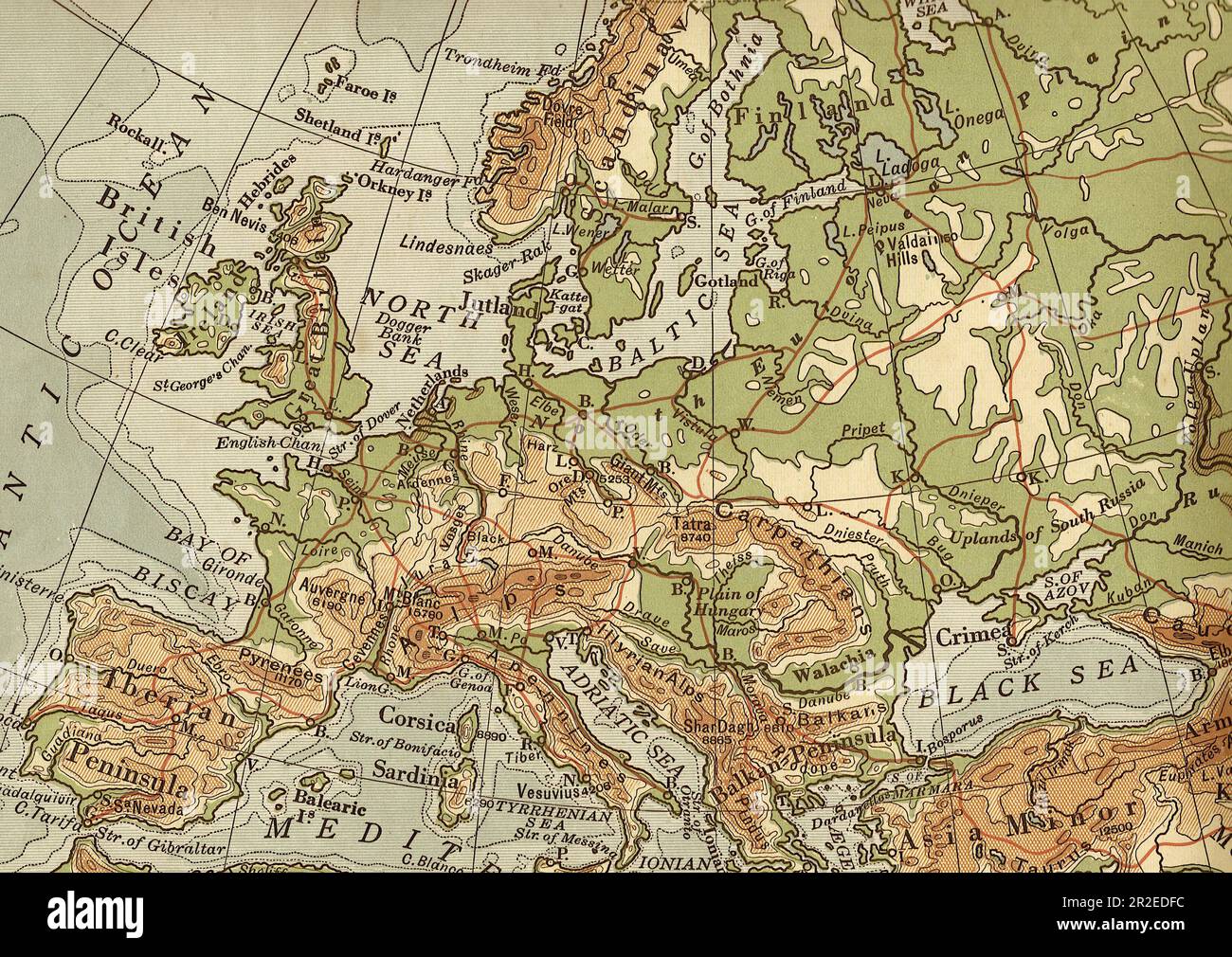 Vintage geographical map of Europe in sepia Stock Photo - Alamy
