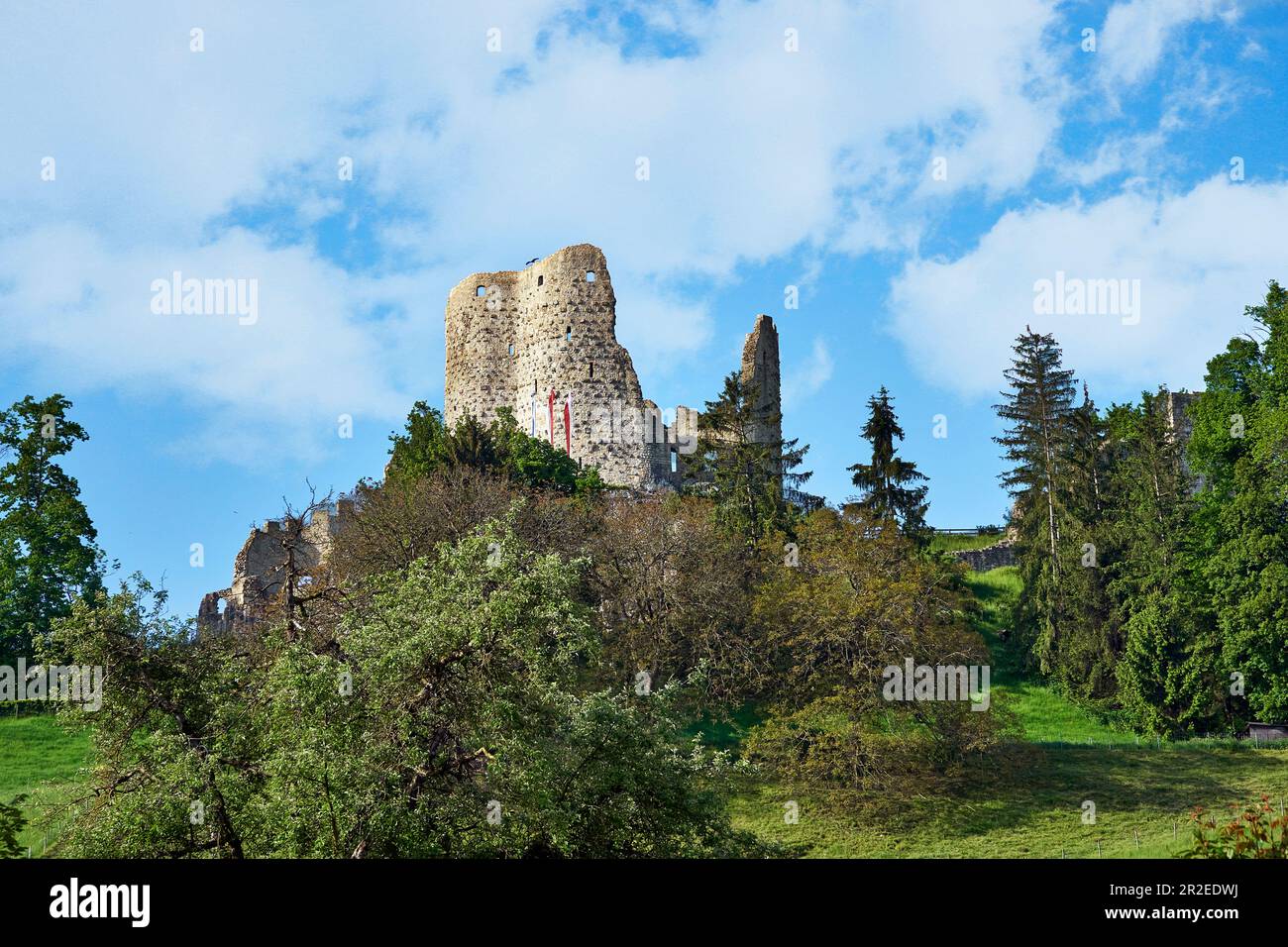 The Pfeffingen castle ruins tower high above the village of the same ...