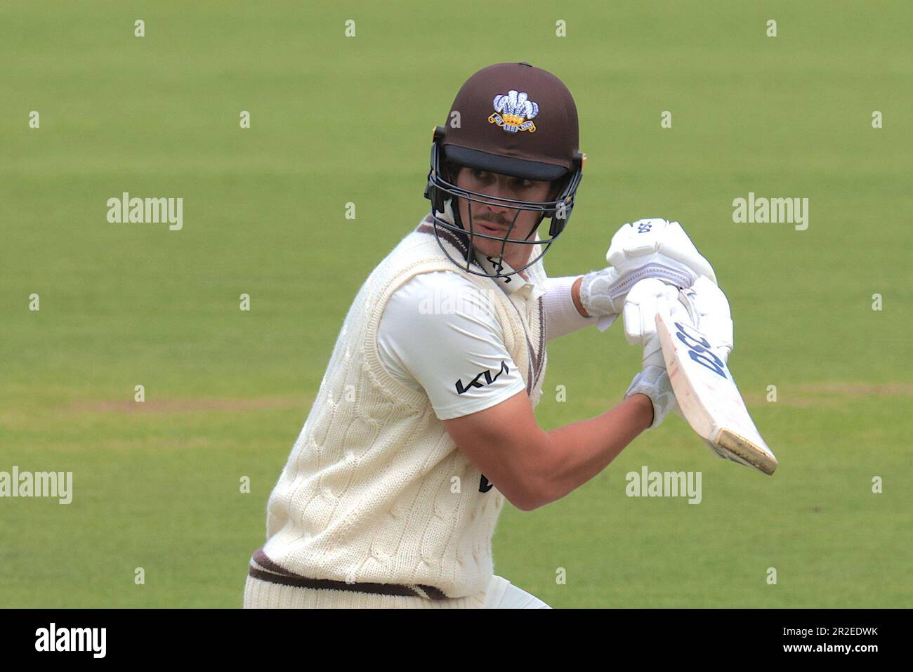 19 May, 2023. London, UK. Surrey’s Sean Abbott batting as Surrey take ...