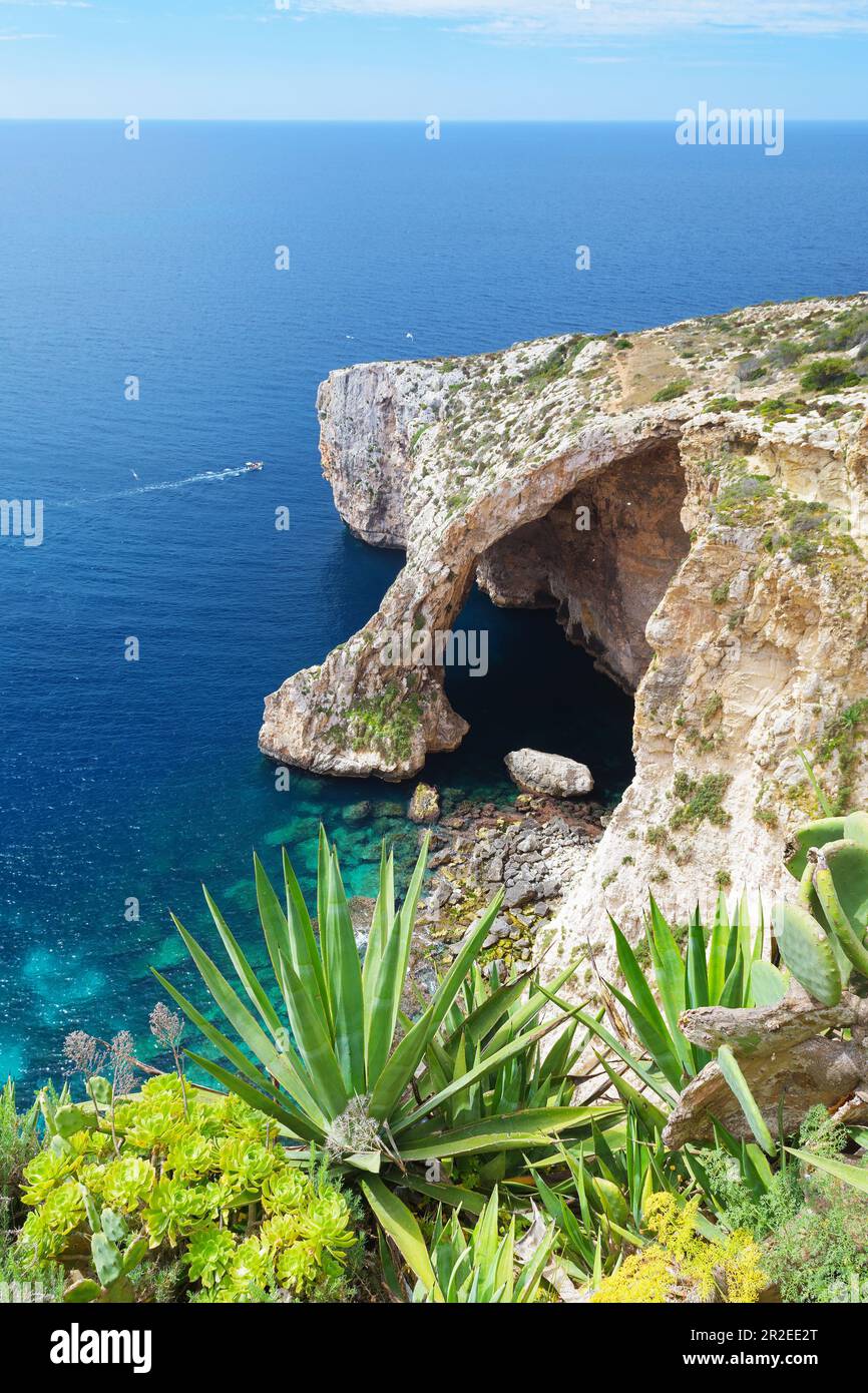 Beautiful view of a natural cliff bridge, the Blue Grotto, a nature ...