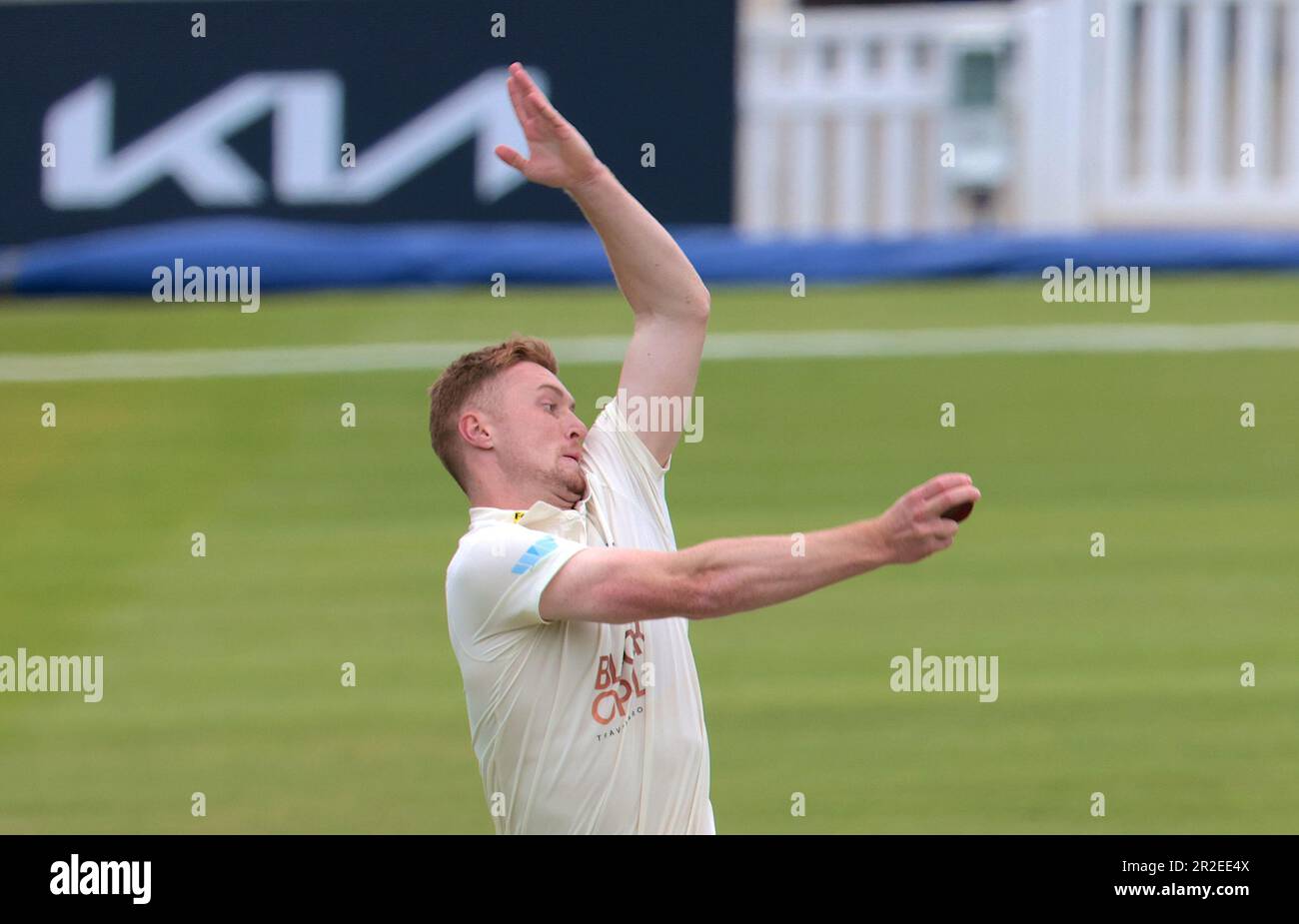 19 May, 2023. London, UK. Kent’s Joey Evison bowling as Surrey take on ...