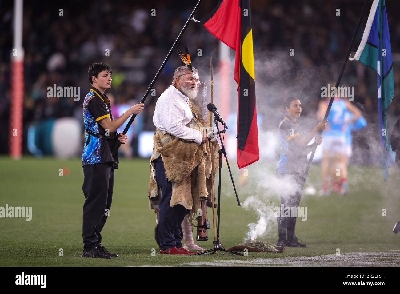 Welcome to country and Smoking ceremony during the AFL Round 10 match ...