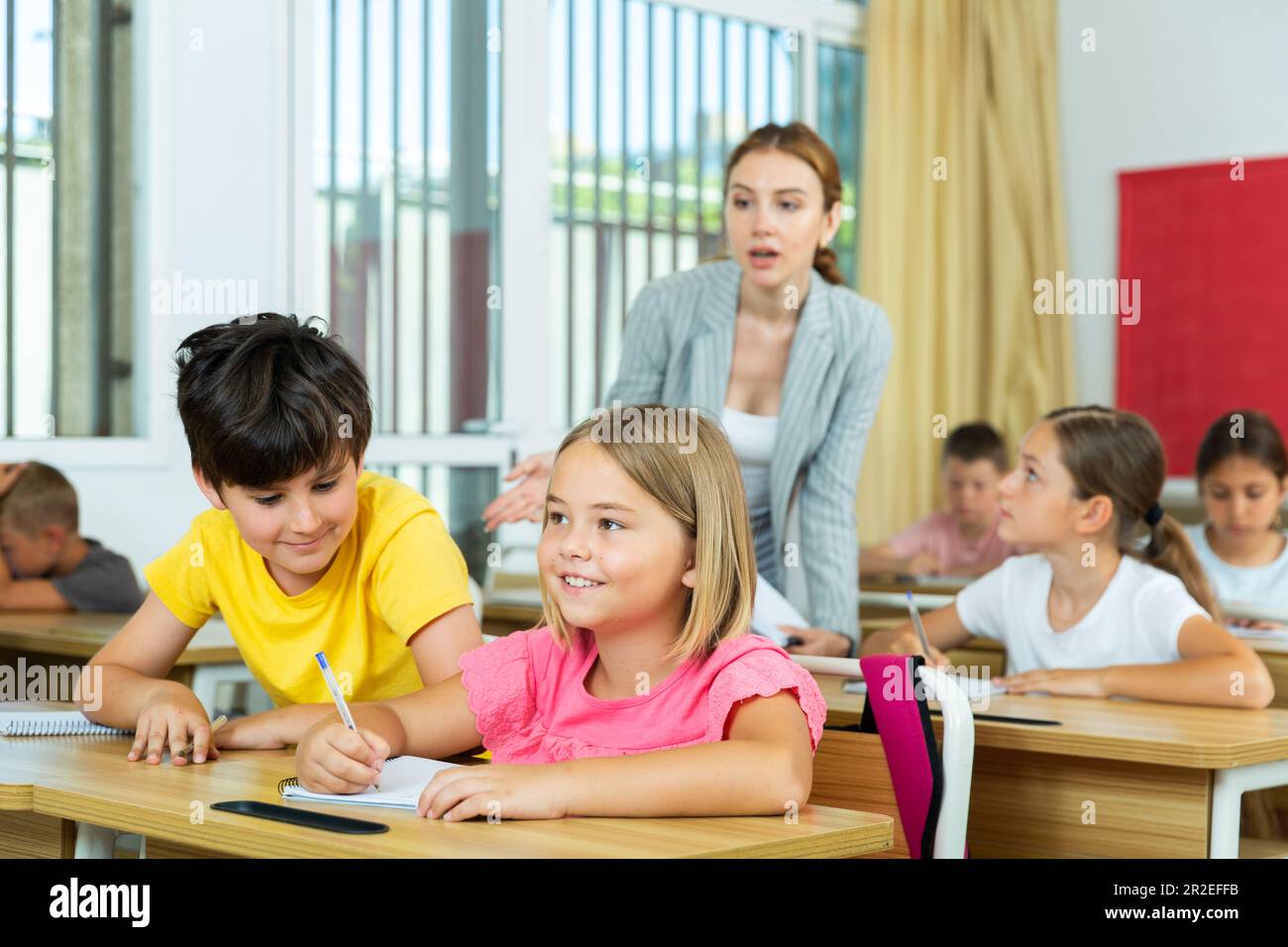 Schoolchildren performing test Stock Photo - Alamy