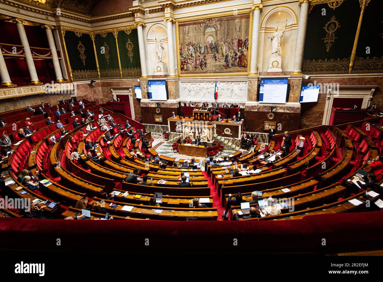 View of the hemicycle of the French National Assembly in Palais Bourbon ...