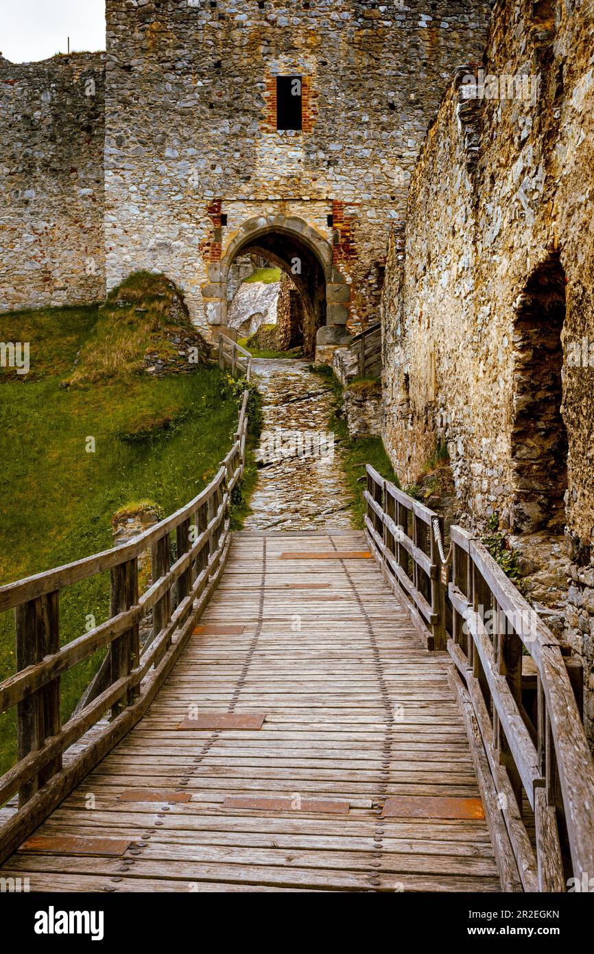 Wooden ramp giving access to the second inner courtyard through a ...