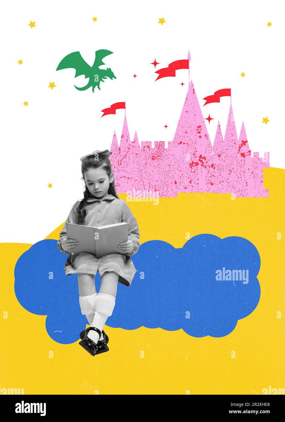 Beautiful, cute, little girl, child calmly sitting and reading fairy ...