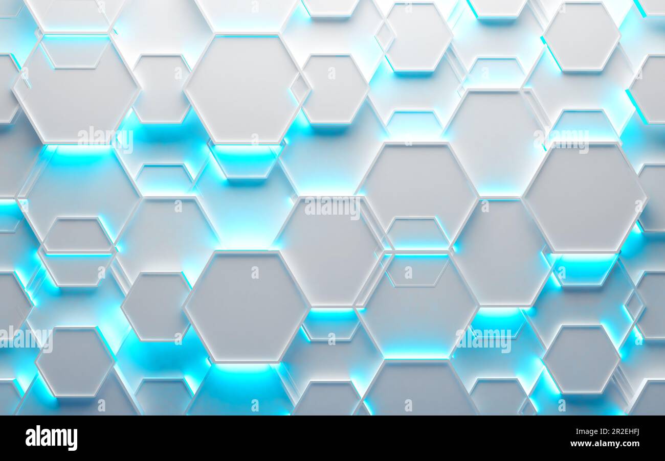 Geometrics shapes and blue neon modern lights blank background.White ...