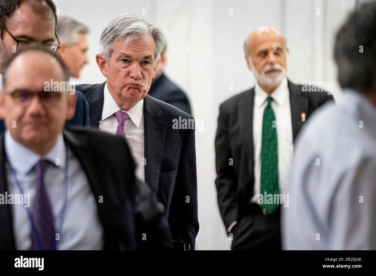 Federal Reserve Chairman Jerome Powell, center left, and former Federal ...