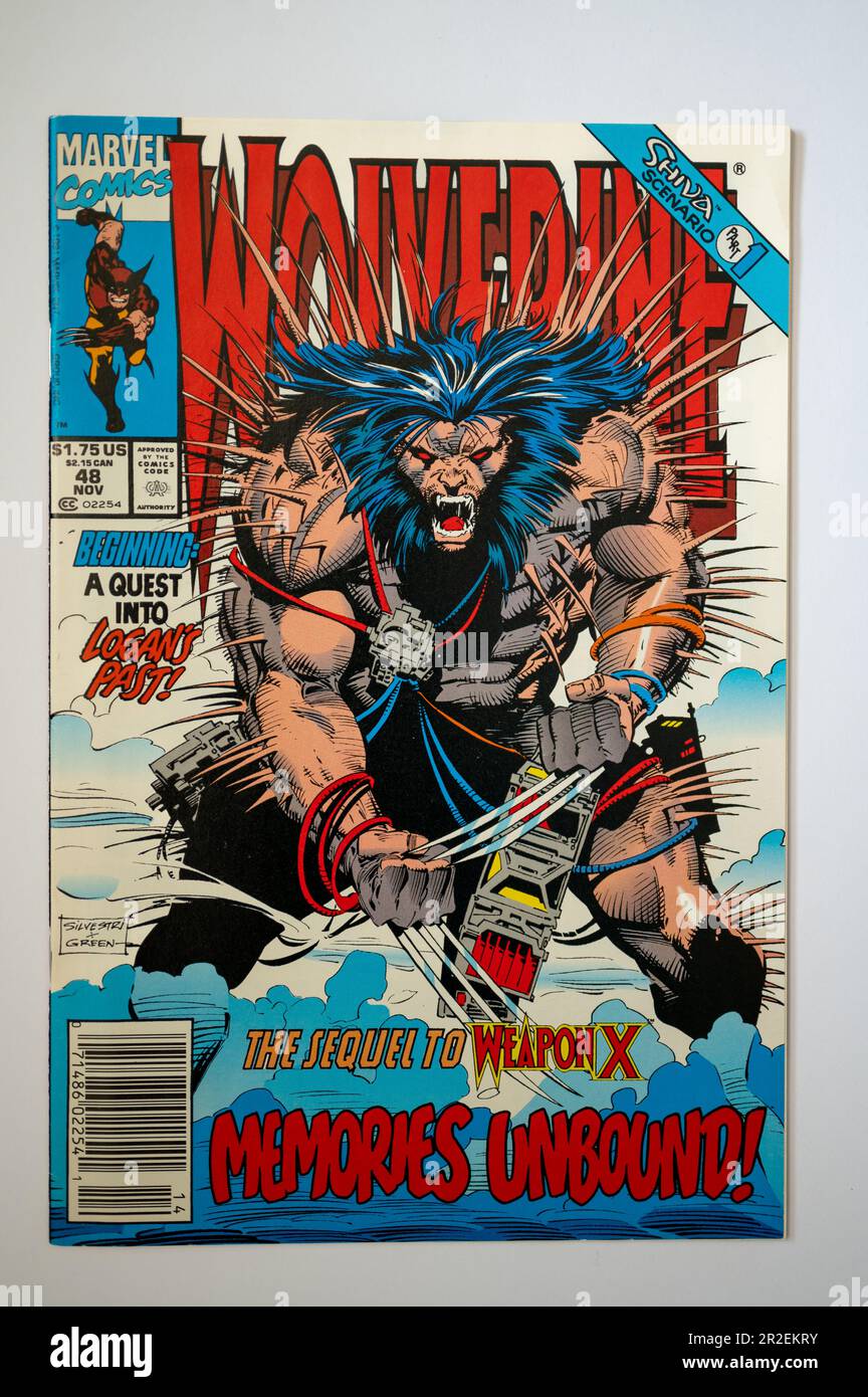 Calgary, Alberta - May 17, 2023: Covers of vintage Marvel Wolverine ...