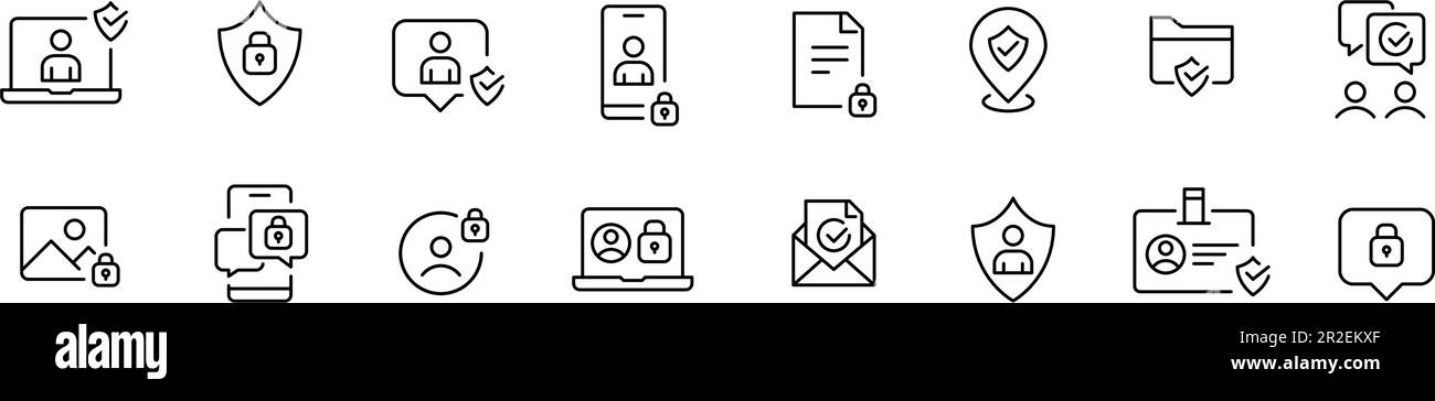 Secure internet presence icons. Safe interactions, protected profile ... Secure internet presence icons. Safe interactions, protected profile ...