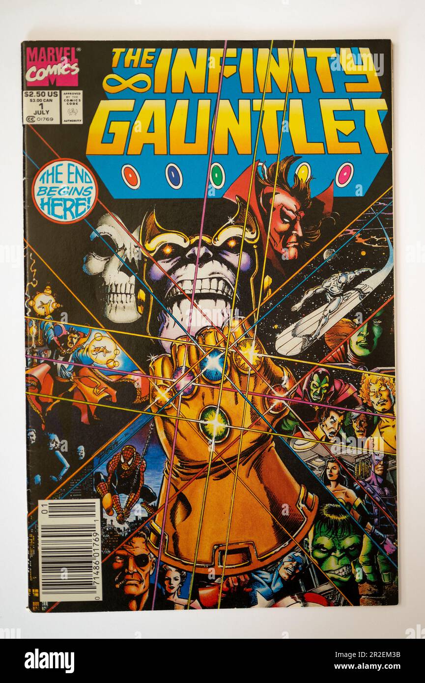 Calgary, Alberta - May 17, 2023: Covers of vintage Marvel Infinity ...