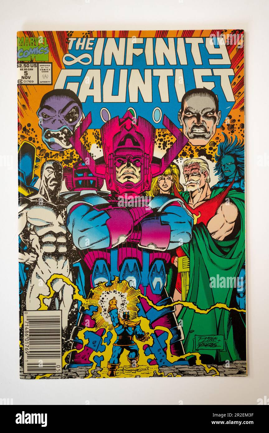 Calgary, Alberta - May 17, 2023: Covers of vintage Marvel Infinity ...
