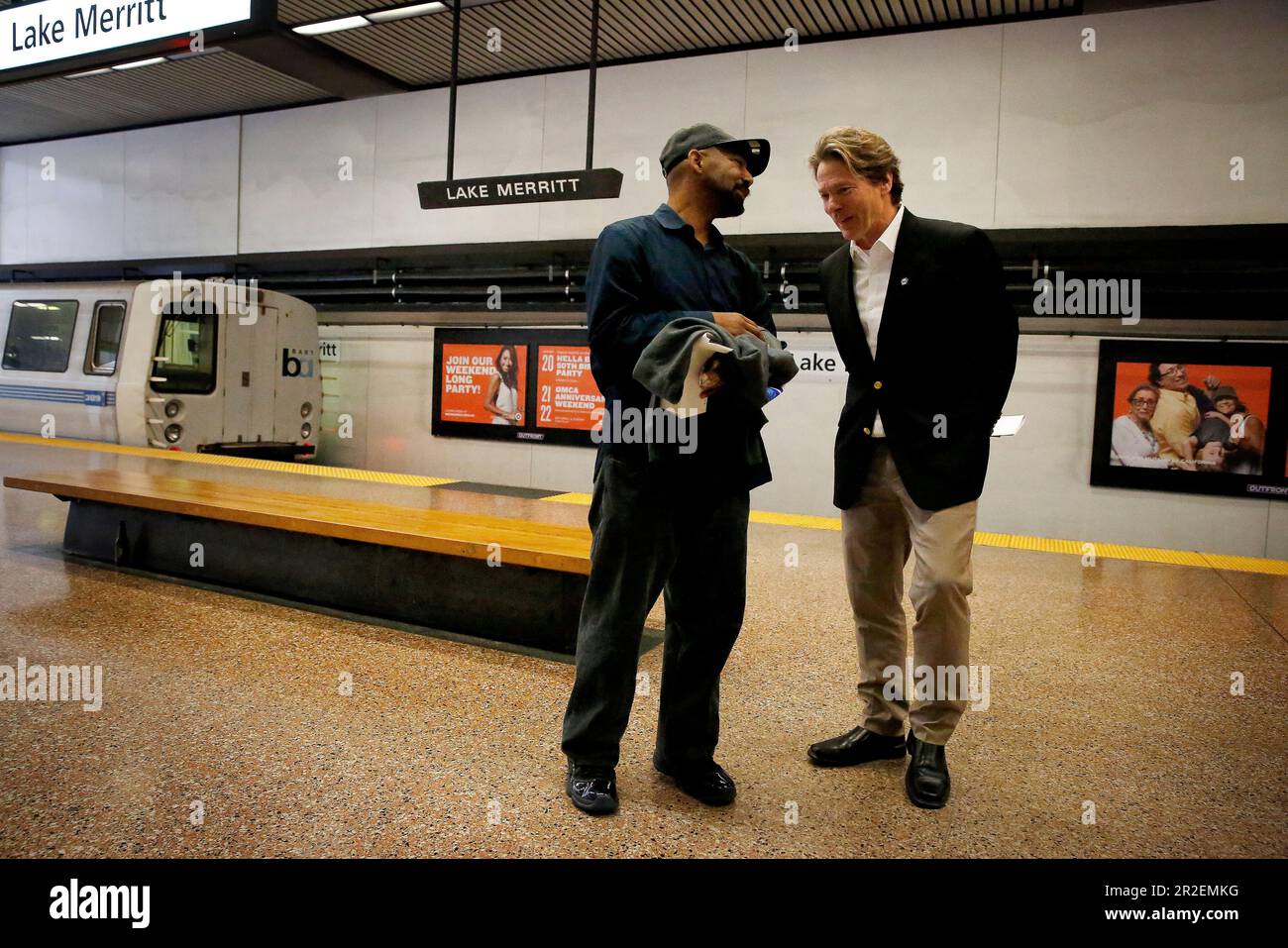 BART General Manager Robert Powers (right) talks with BART train ...