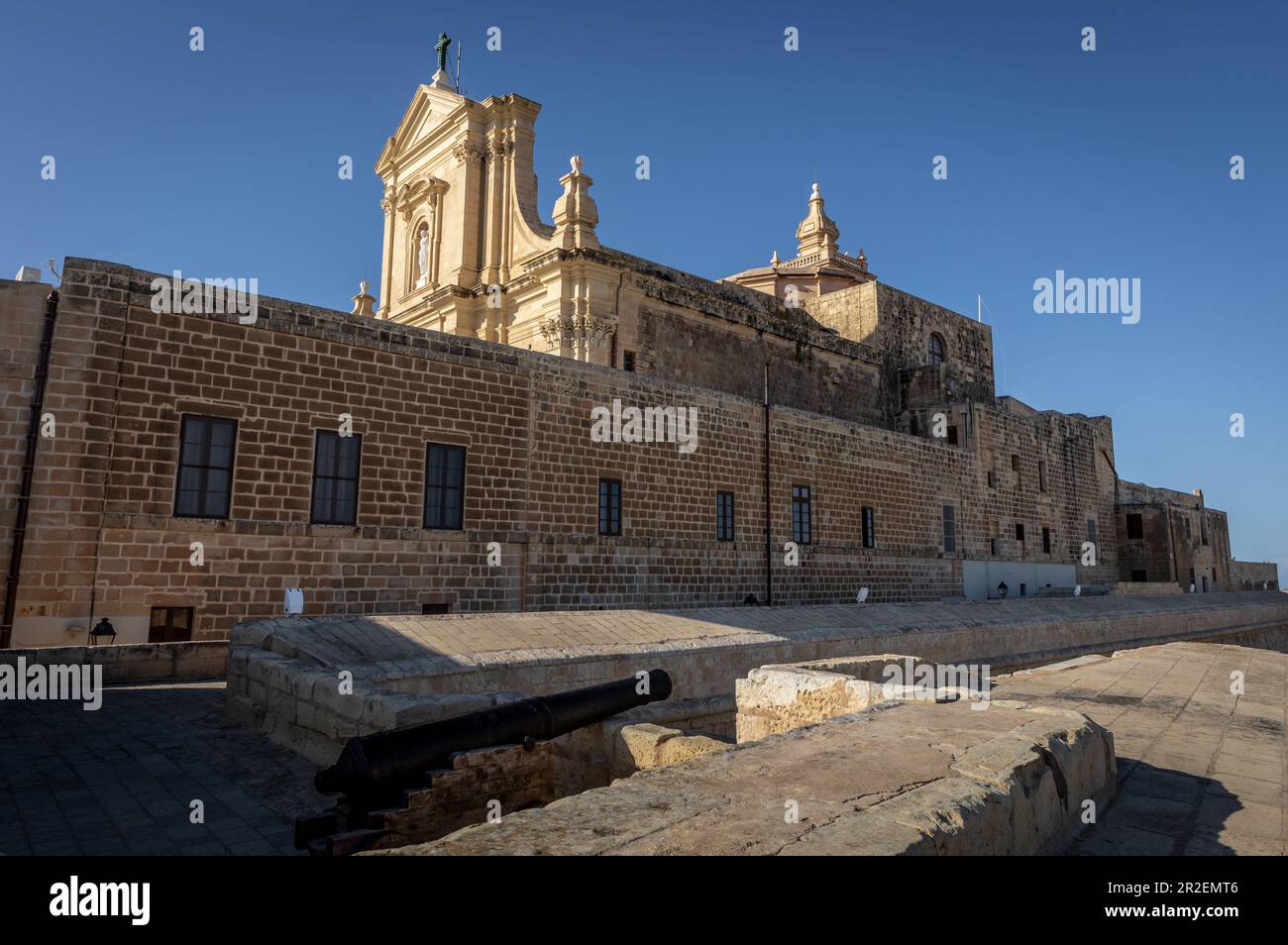 Rabat, Gozo, Malta - April 18, 2023: Cathedral church and citadel ruins ...