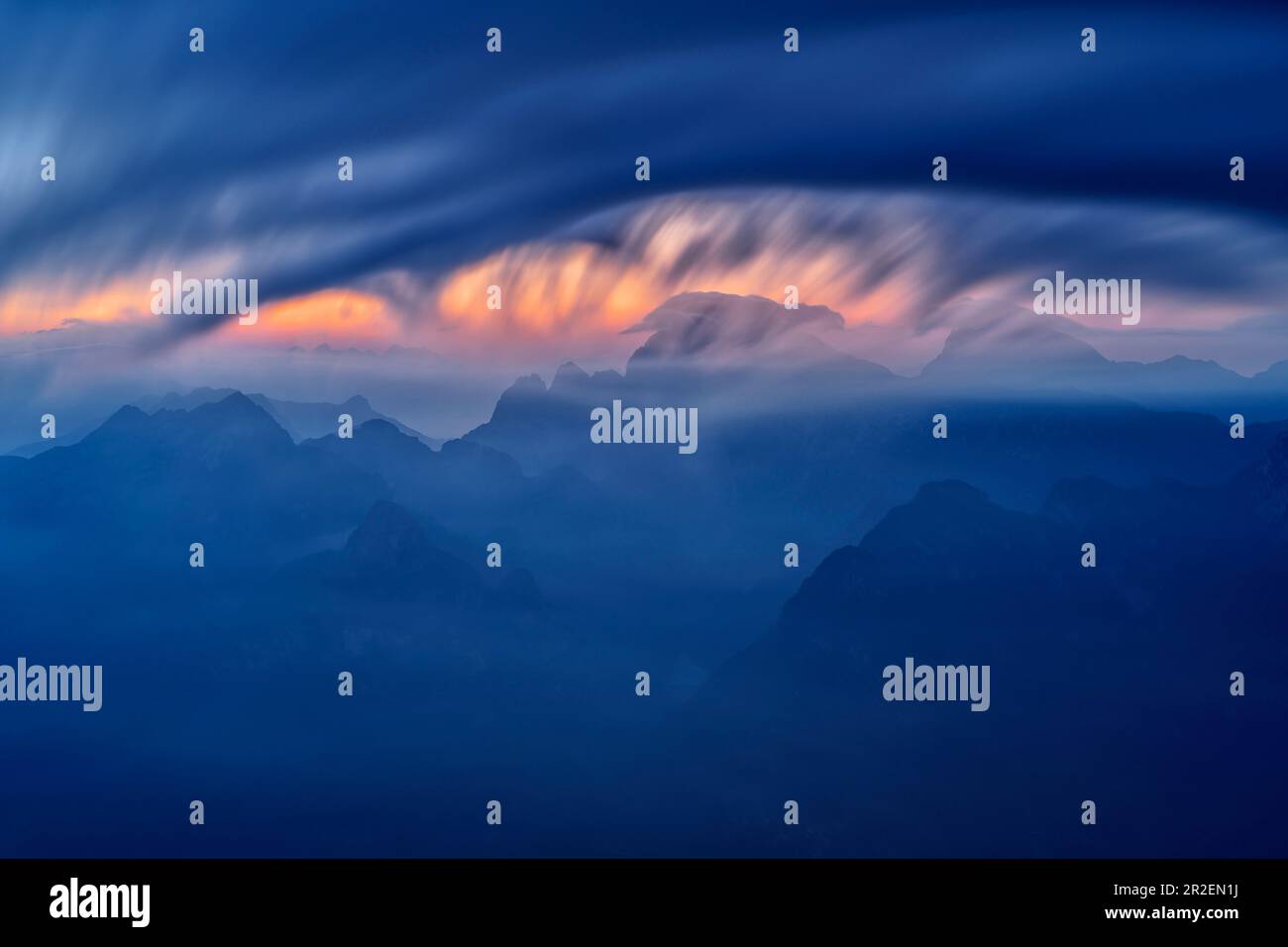 Clouds move over Col Nudo and Monte Teverone, Monte Serva, Schiara ...