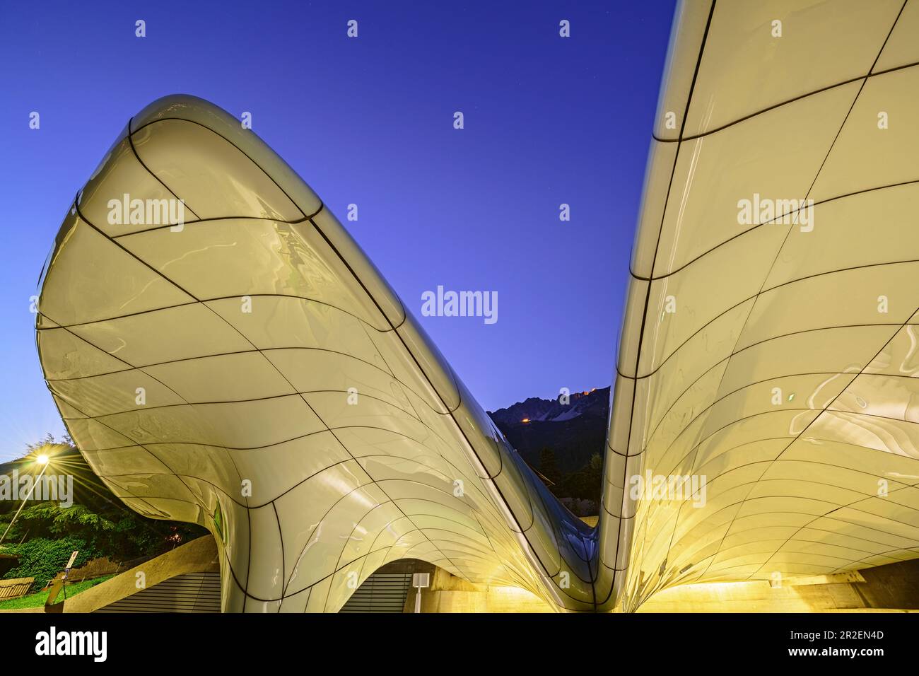 Illuminated mountain station Hungerburg, architect Zaha Hadid ...