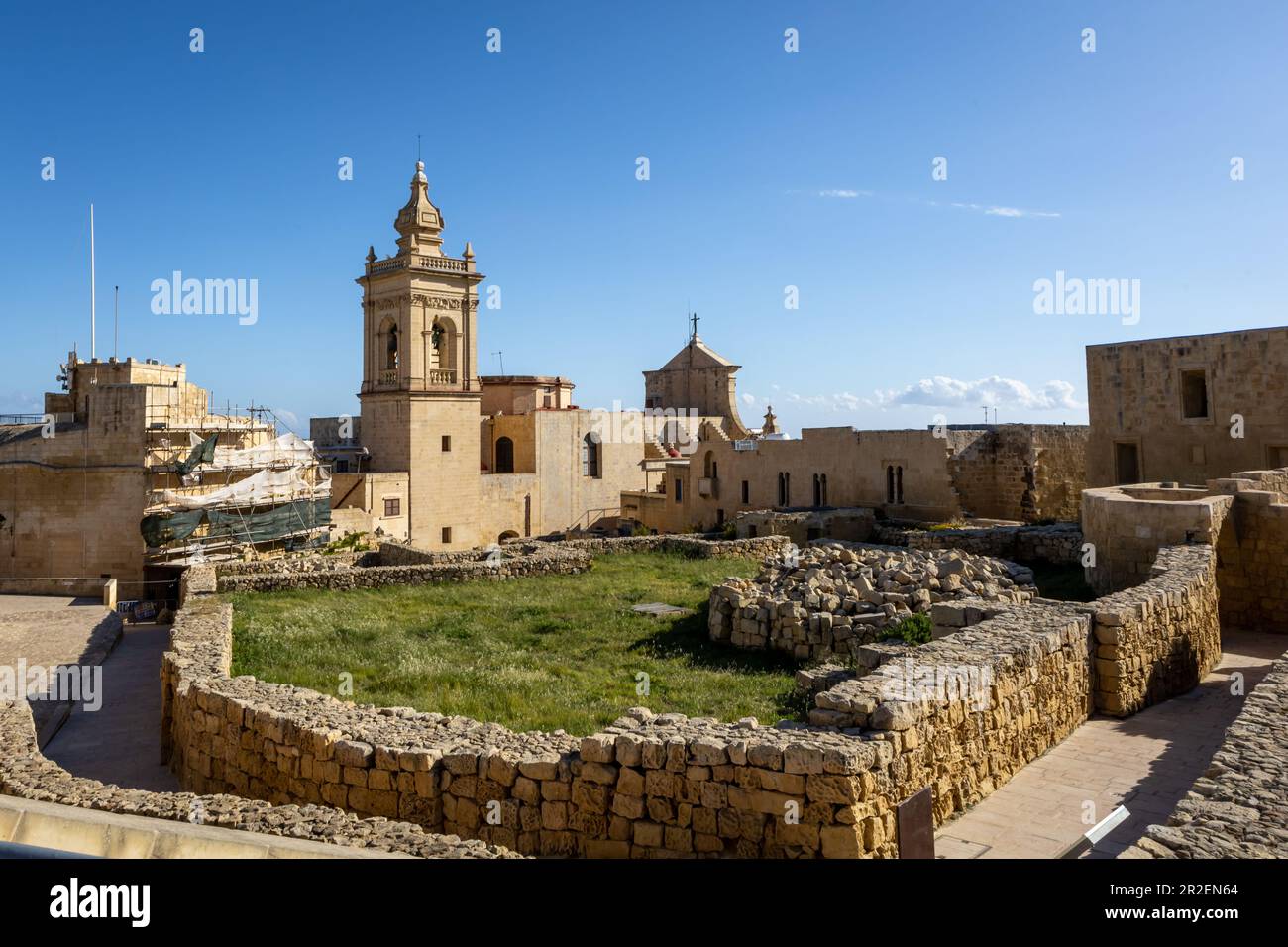 Rabat, Gozo, Malta - April 18, 2023: Cathedral church and citadel ruins ...