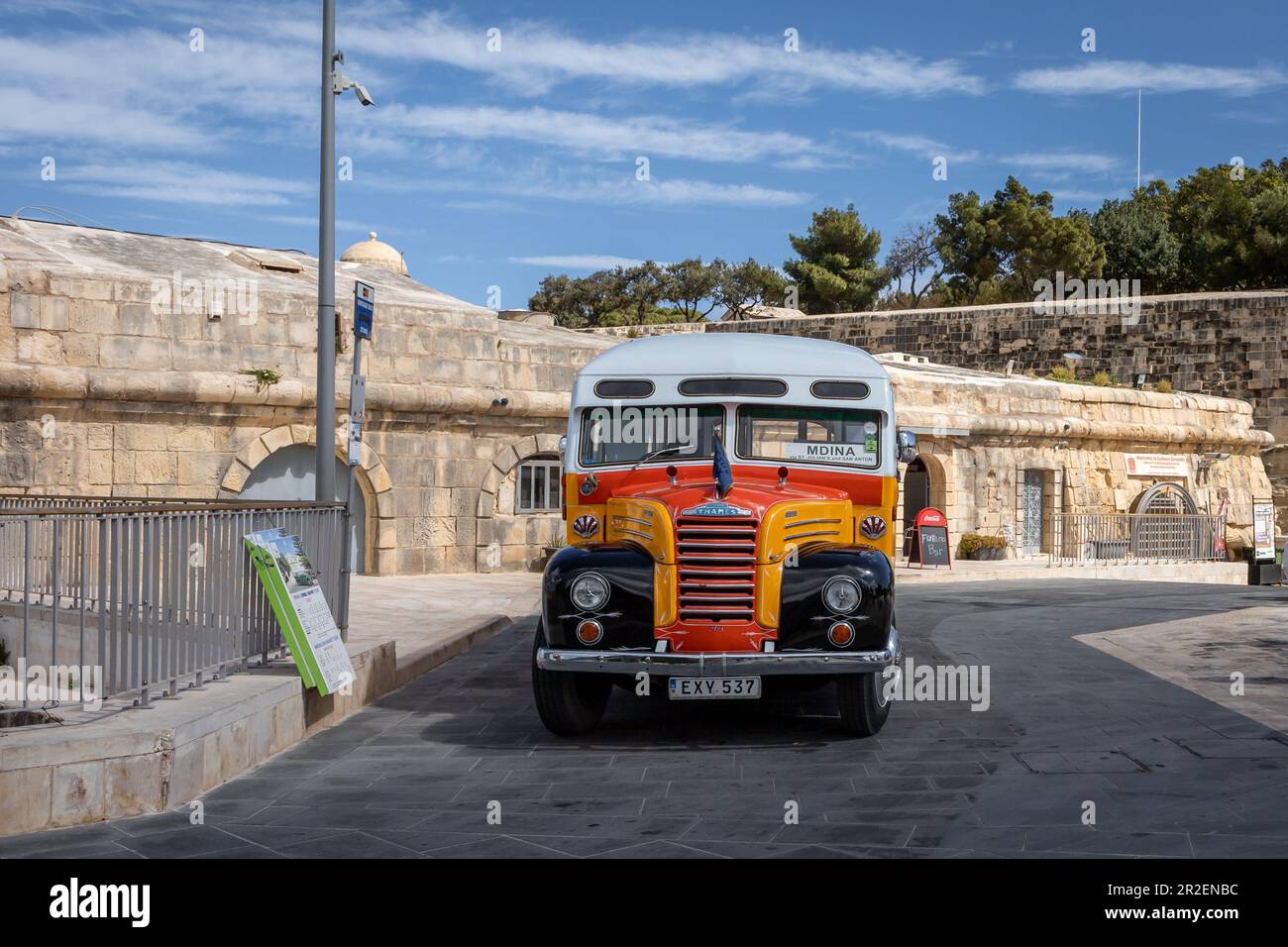 Valletta, Malta - April 18, 2023: A vintage orange maltese bus parked ...