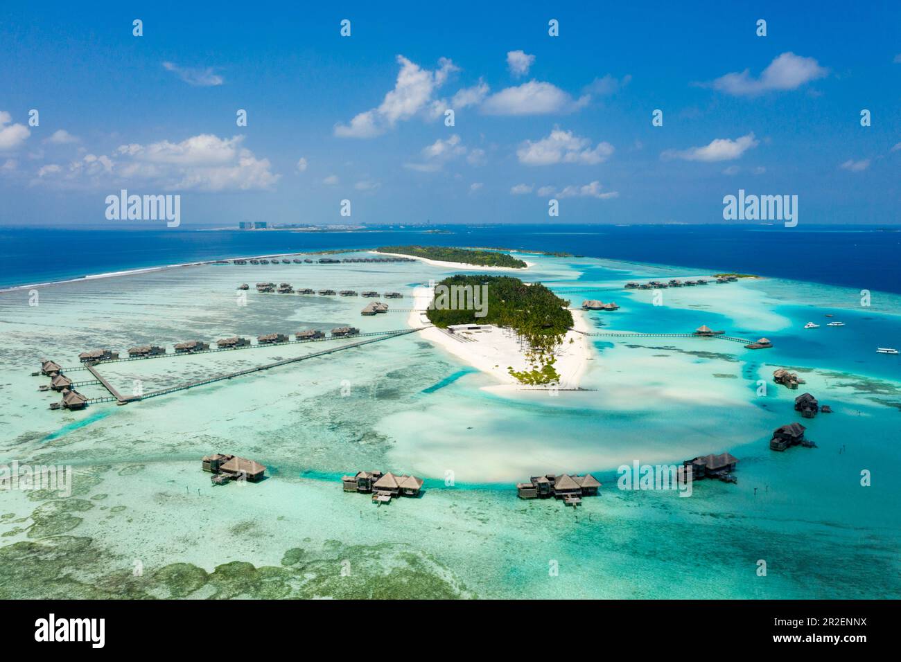 Aerial view of Lankanfushi holiday island, North Male Atoll, Indian ...