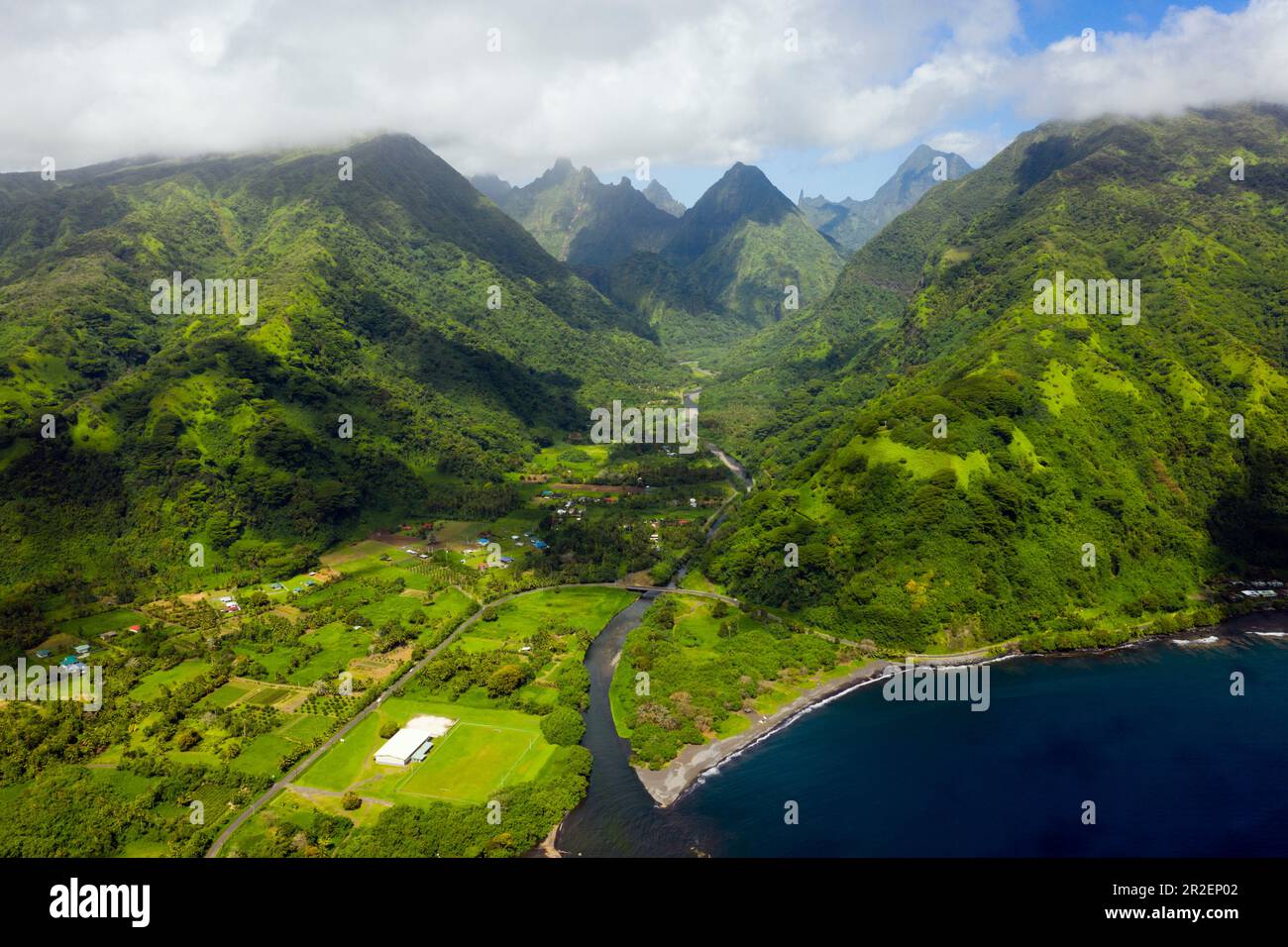 Aerial view of Vaitephiha Valley, Tahiti, French Polynesia Stock Photo ...