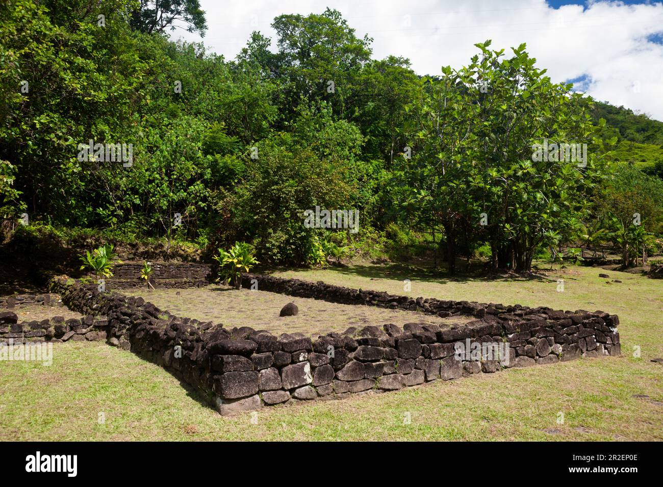 Remains of the historic town of Marae Fare Hape, Tahiti, Tahiti, French ...
