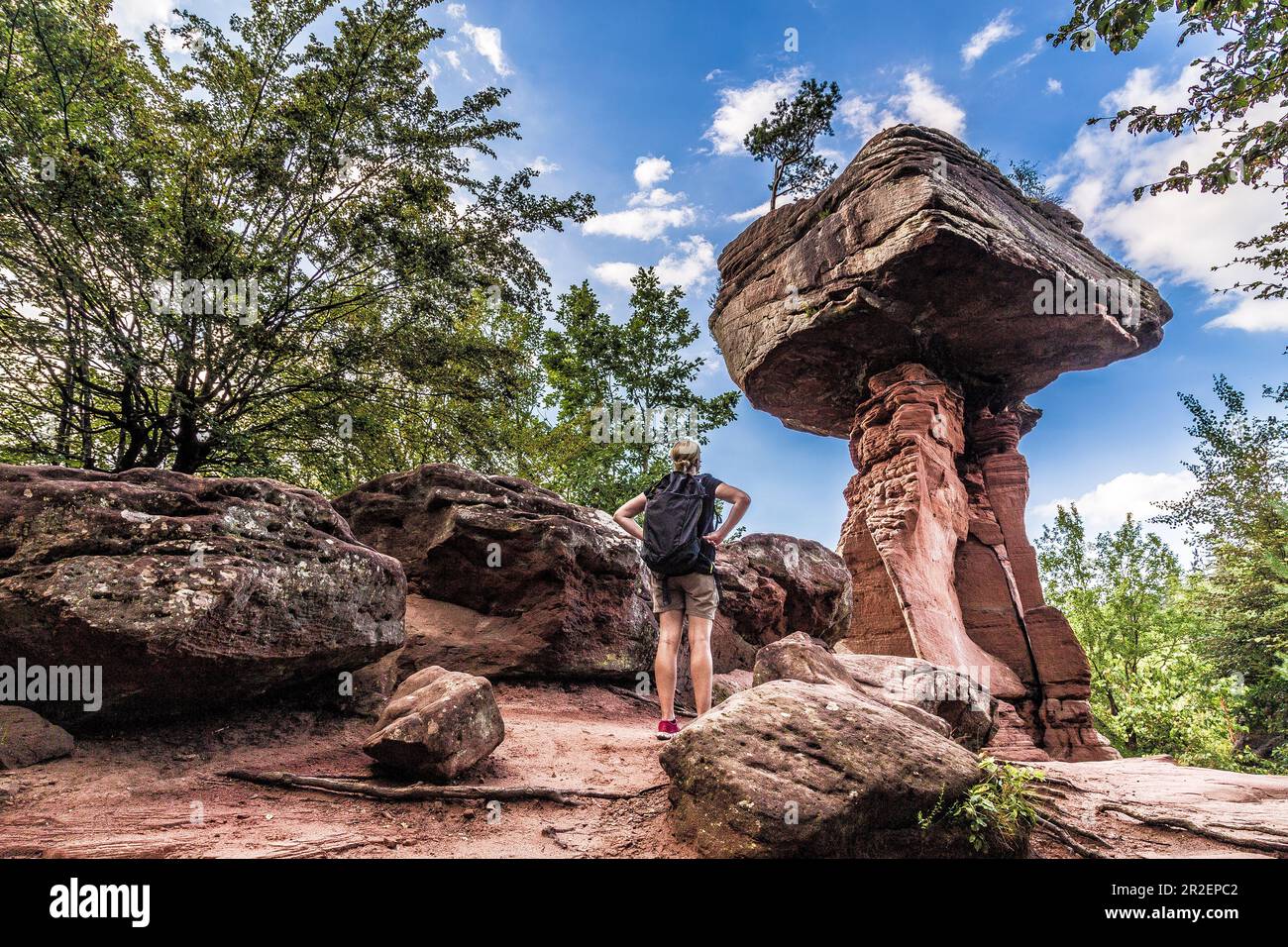 Devil's table in Hinterweidenthal with hiker Stock Photo - Alamy