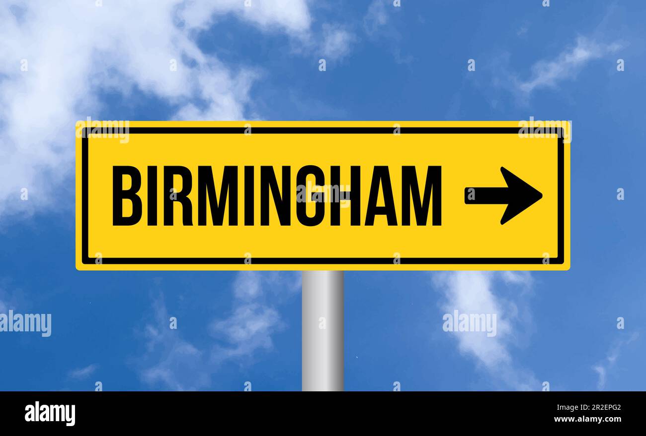Birmingham road sign on cloudy sky background Stock Photo - Alamy