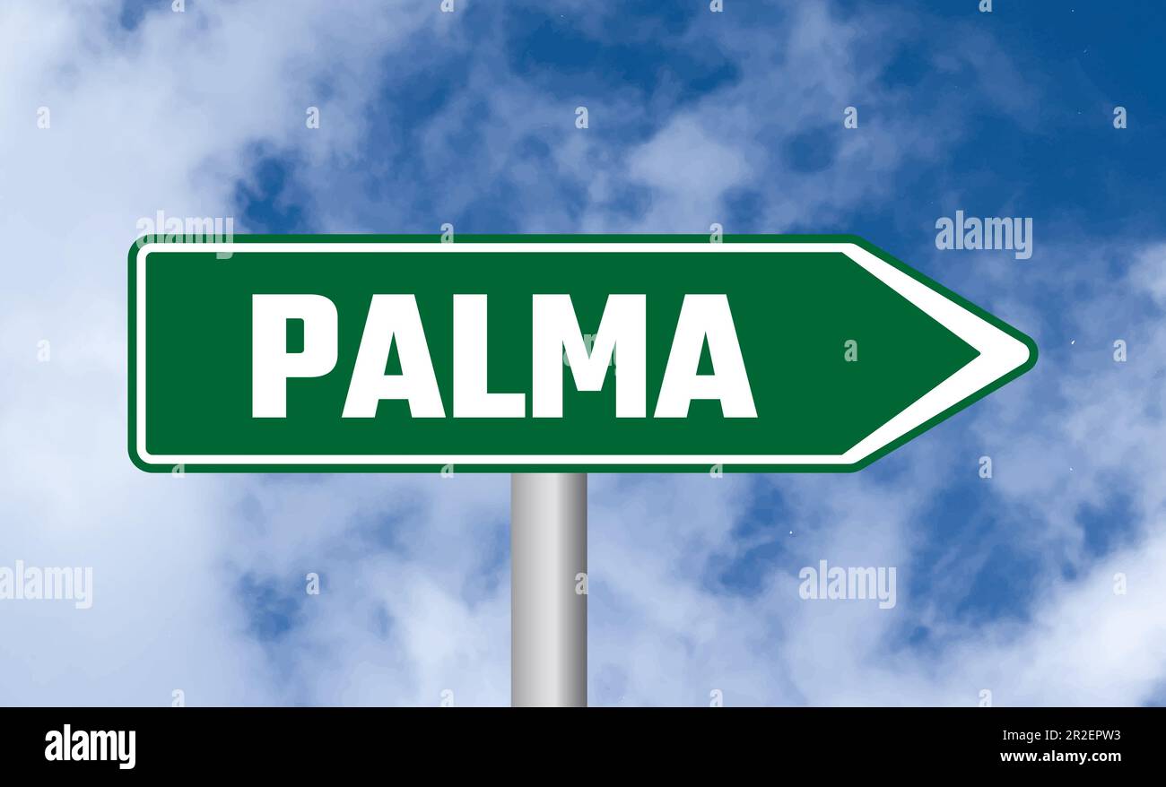 Palma road sign on sky background Stock Photo - Alamy