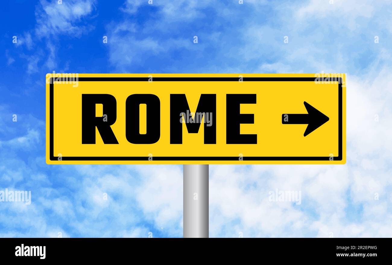 Rome road sign on sky background Stock Photo - Alamy