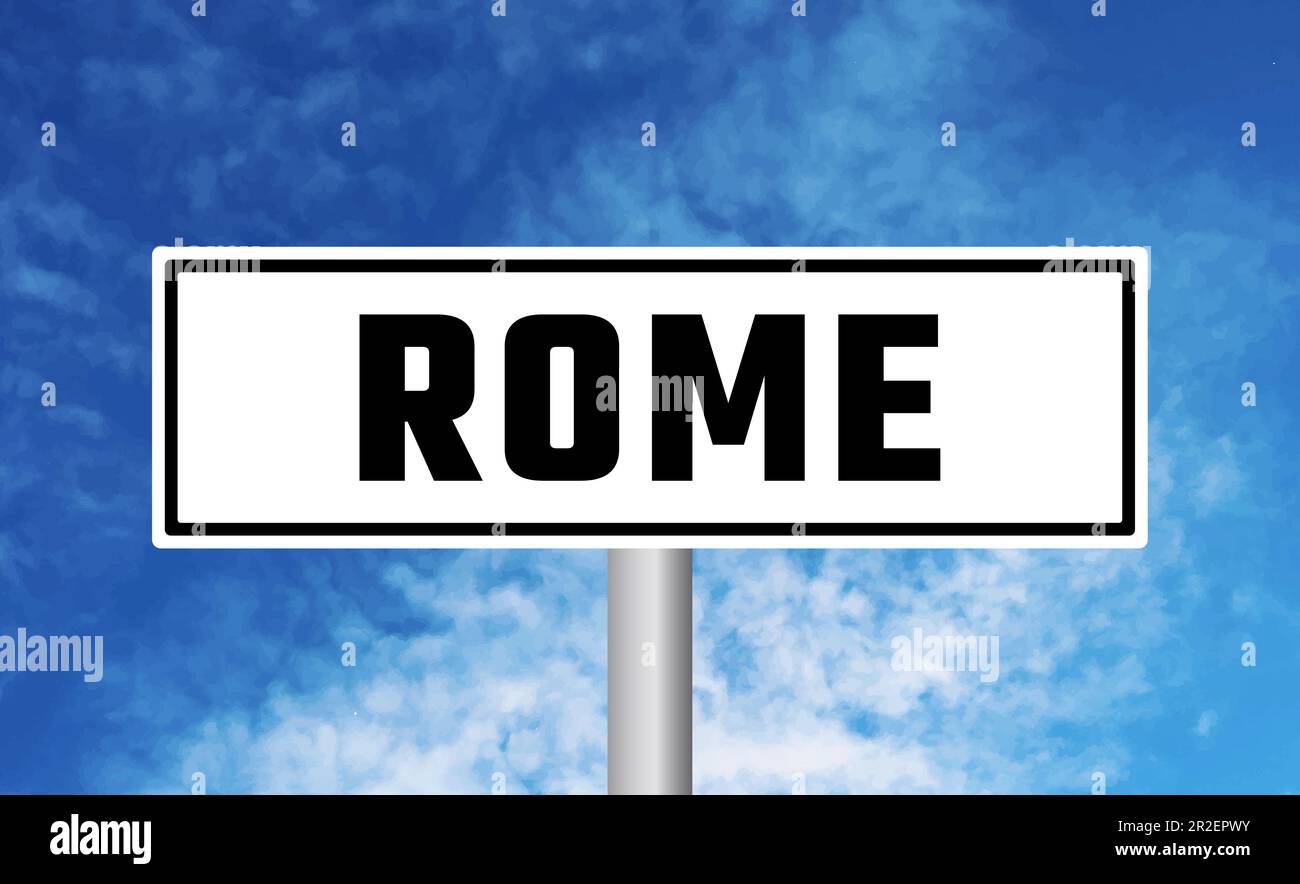 Rome road sign on sky background Stock Photo - Alamy