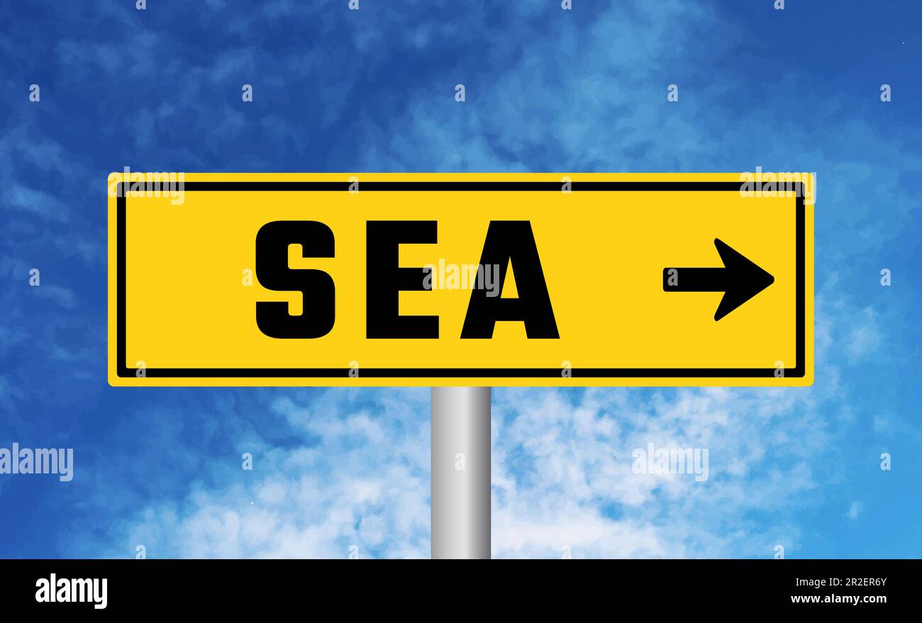 Sea road sign on sky background Stock Photo - Alamy