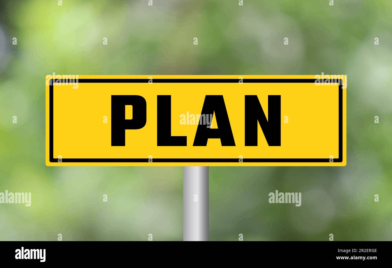 Plan road sign on blur background Stock Photo - Alamy