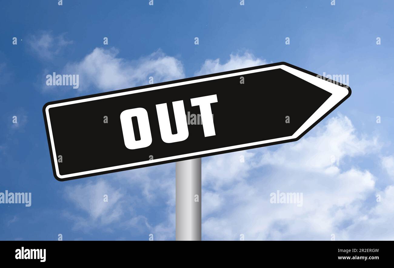 Out road sign on cloudy sky background Stock Photo - Alamy