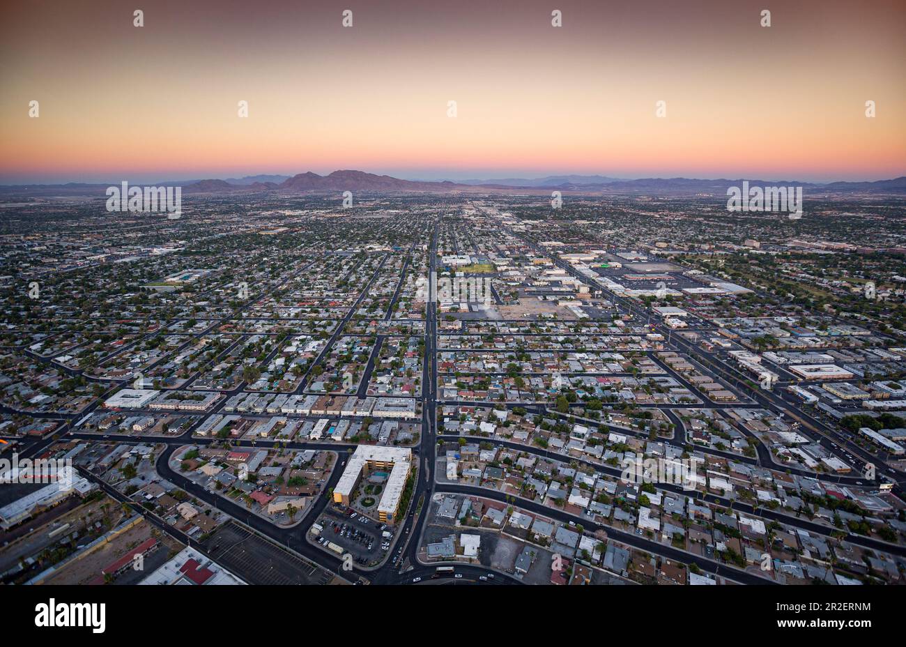 Las Vegas bird's eye view at sunset from the panoramic deck of the ...