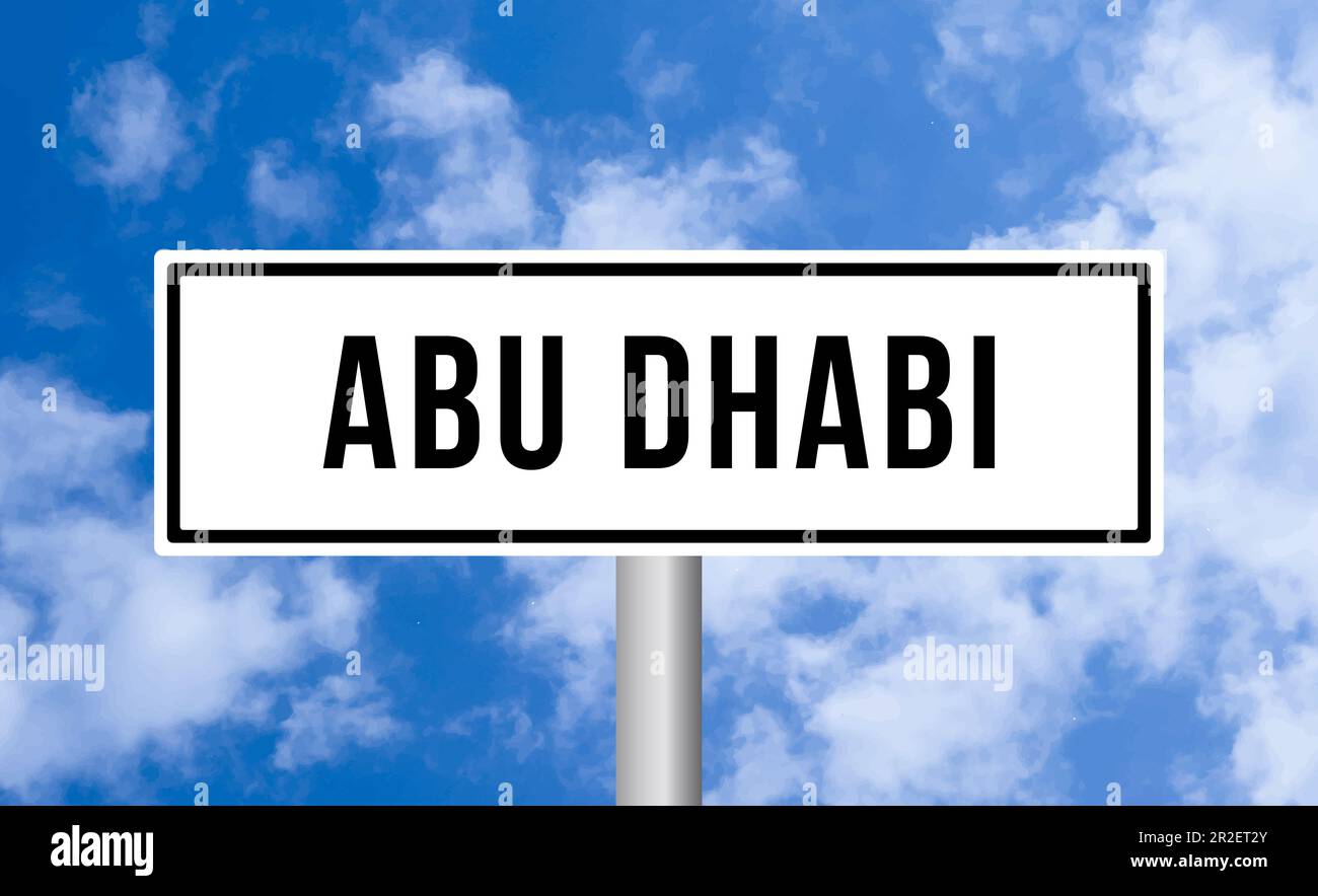 Abu dhabi road sign on sky background Stock Photo - Alamy