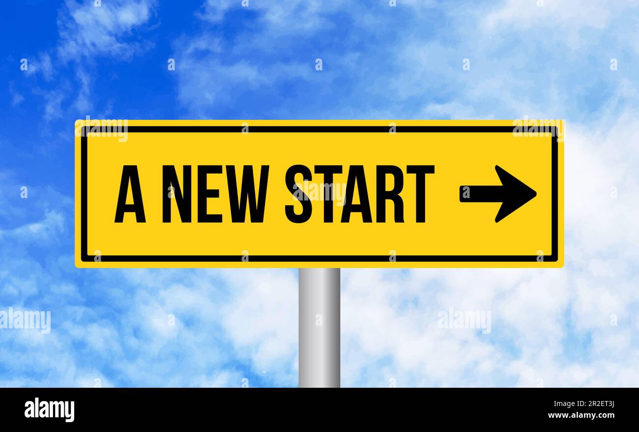A new start road sign on cloudy sky background Stock Photo - Alamy