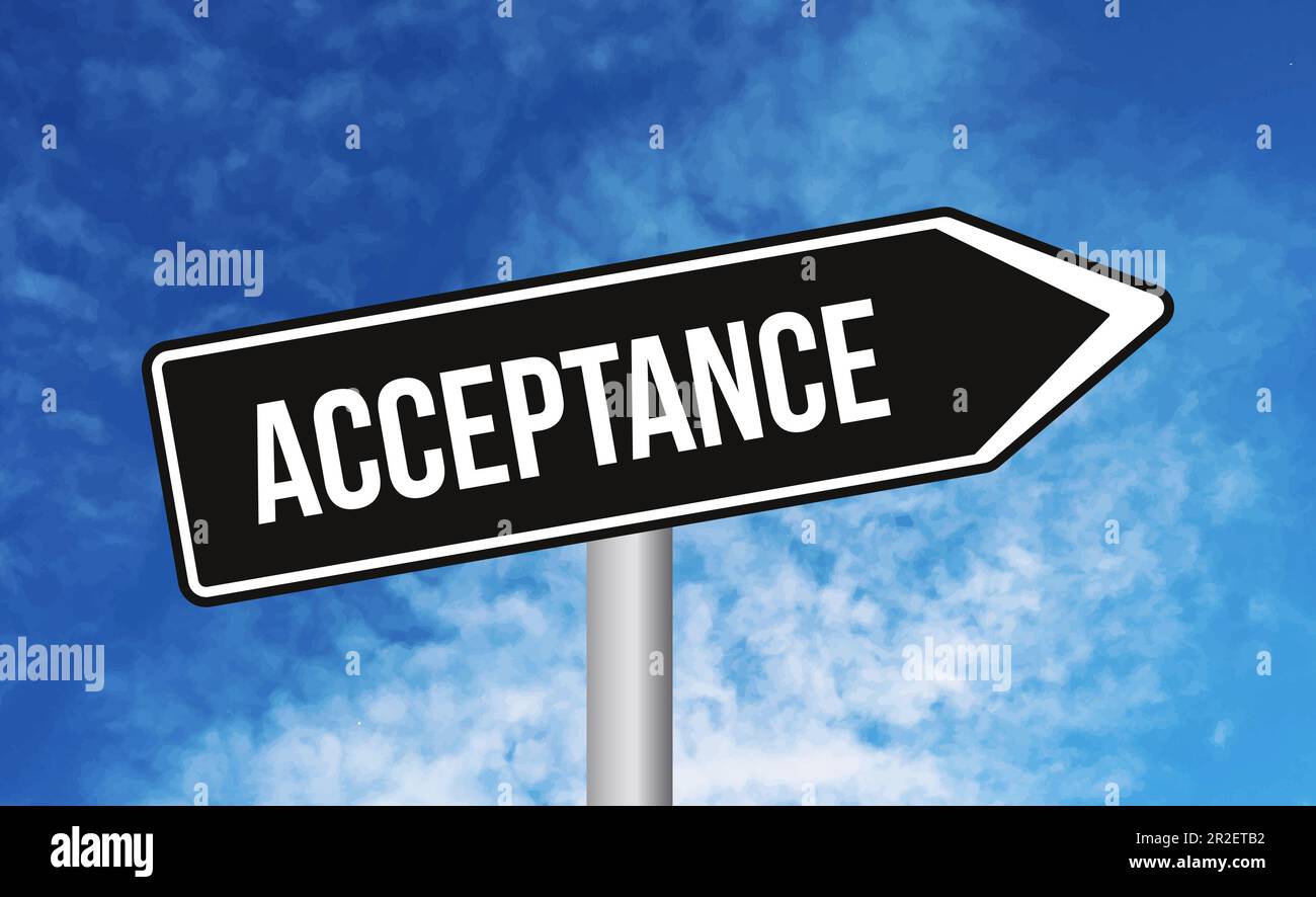 Acceptance road sign on blue sky background Stock Photo - Alamy